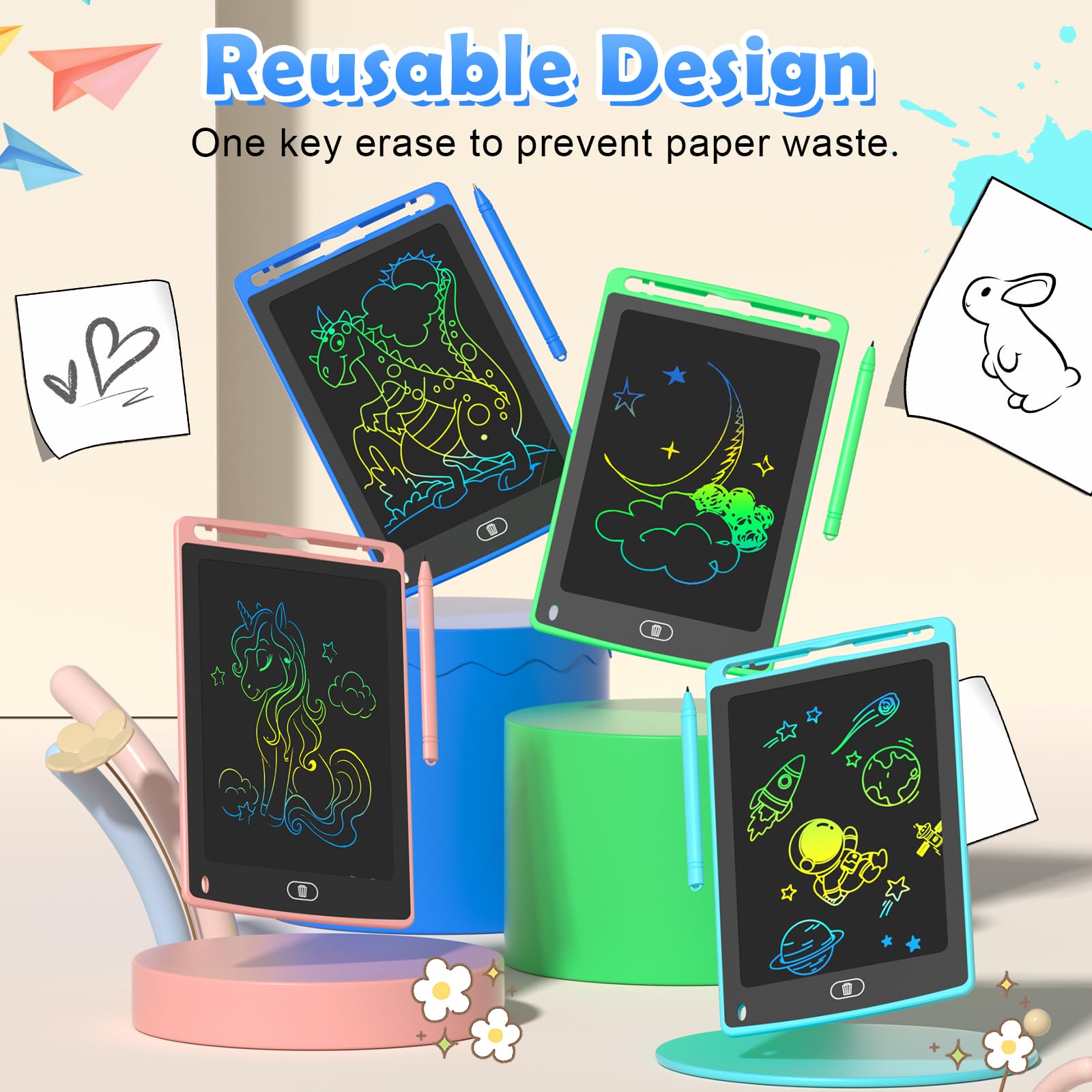 4 Pack LCD Writing Tablet for Kids, 8.5 Inch Colorful Doodle Board Dra ...